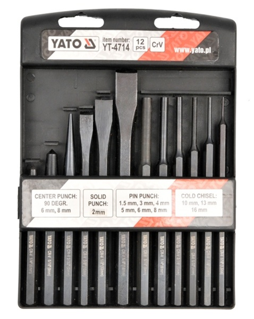 Beitel/doorslag set CrV 12 delig Yato YT-4714 | rotopino.nl